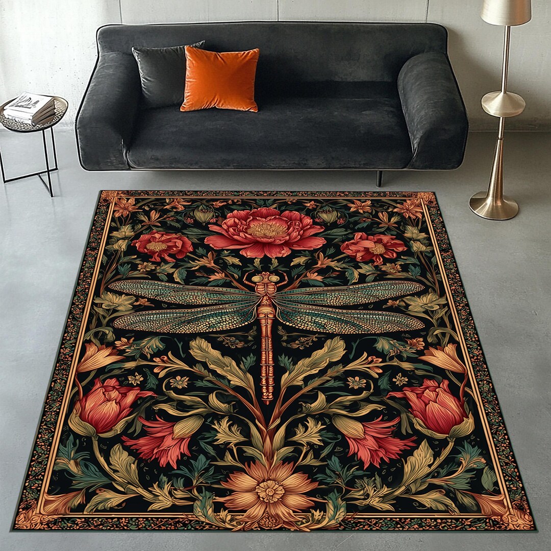 Traditional Dragonfly Rug, Dragonfly Area Rug, Rustic Dragonfly Rug ...