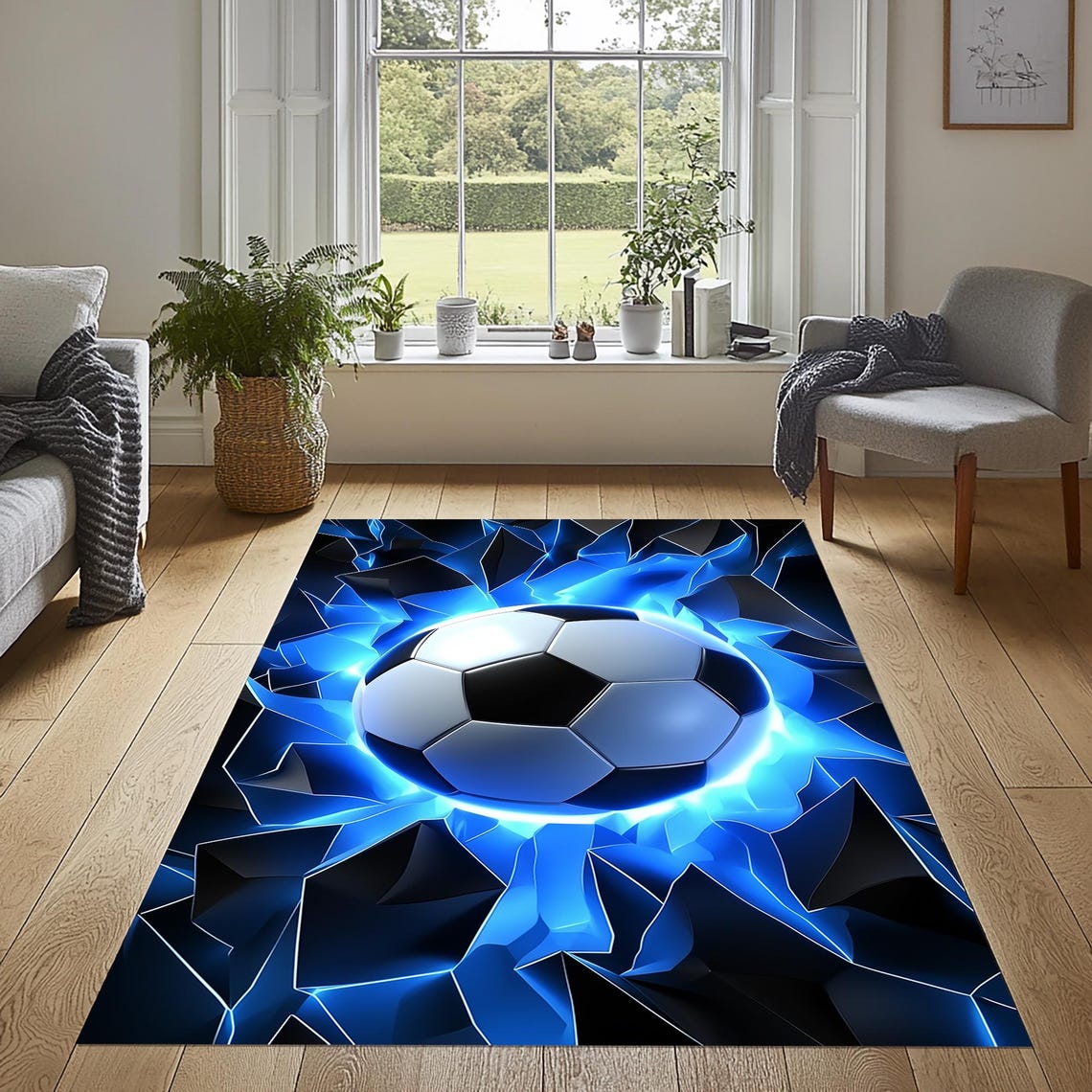 Soccer Ball Rug, Neon Look Football Ball Rug, Football Ball Rug ...