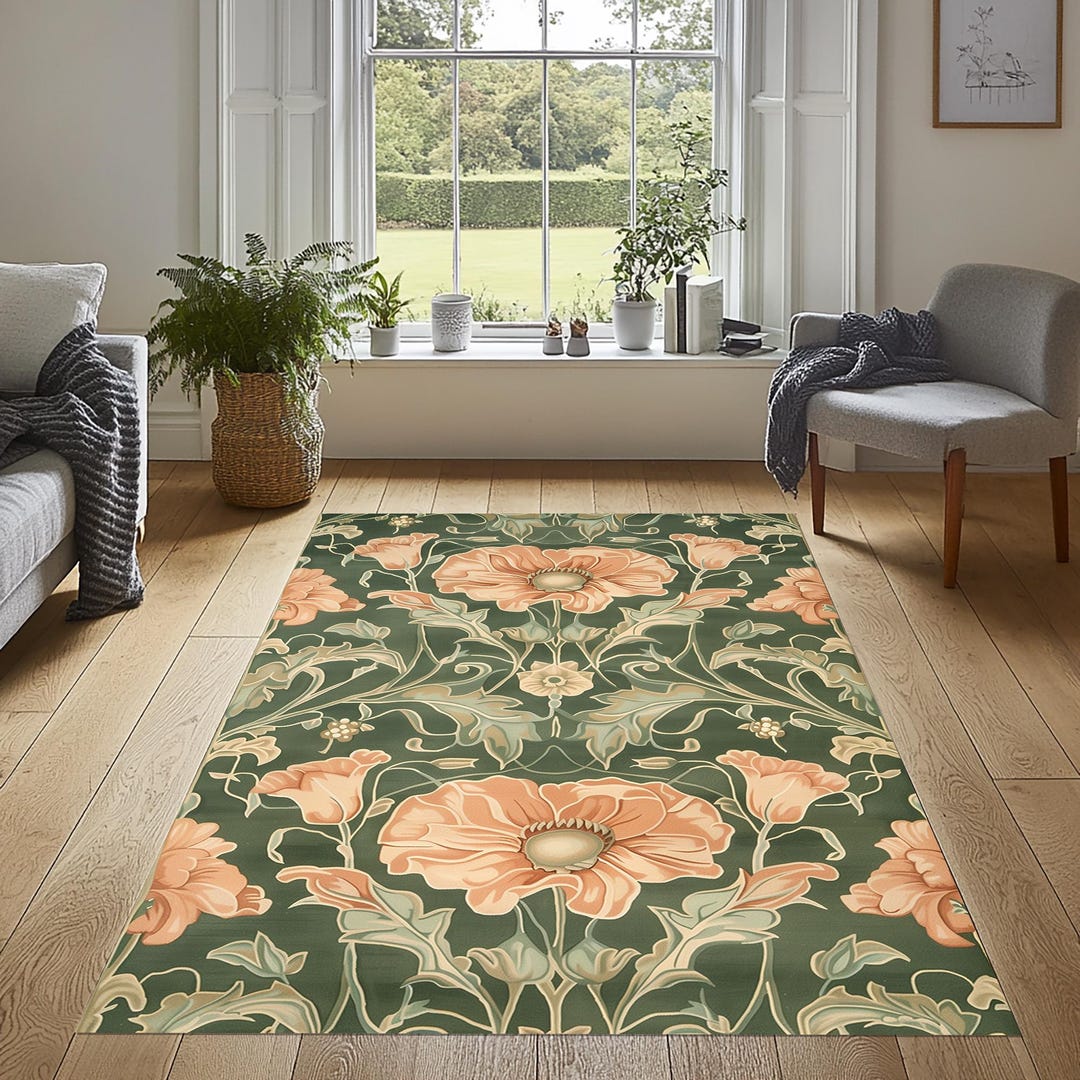 William Morris Inspired Floral Rug, Velvet Area Rug - Etsy