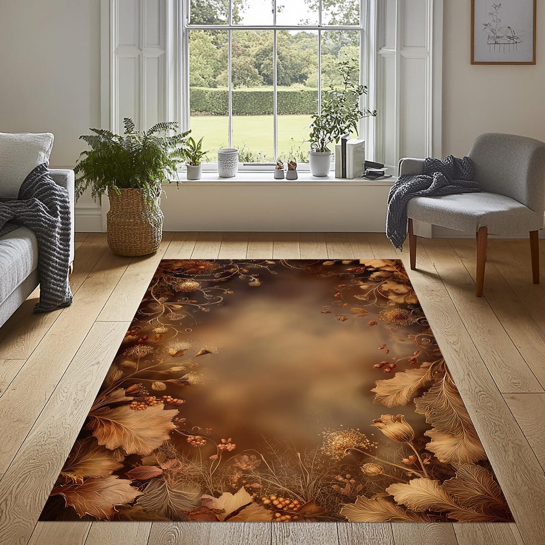 Autumn Themed Rug, Watercolor Style Leaves Rug, Fall Area Rug, Fall Rug ...