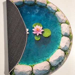 Lotus Flower Round Rug, Lotus Pond Rug, Nature Inspired Rug, Serene ...