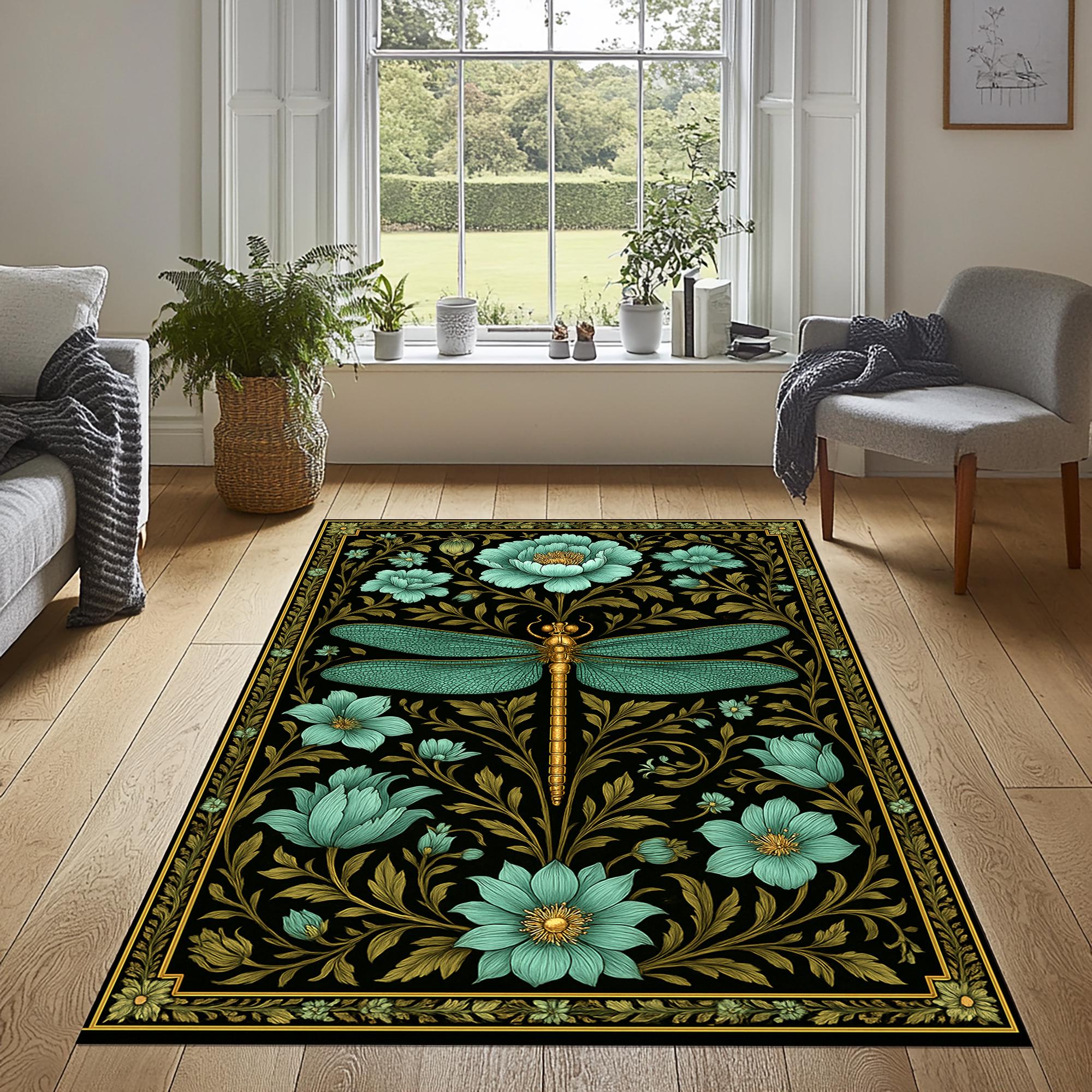 Traditional Dragonfly Rug, Dragonfly Area Rug, Floral Dragonfly Rug ...