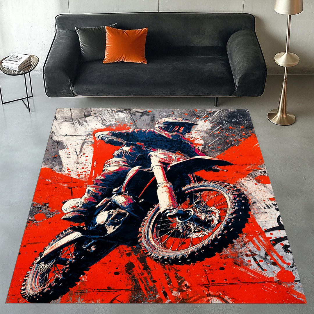 Motorcycle Rug, Motorcycle Decor, Motocross Rug, Biker Rug, Teen Room ...
