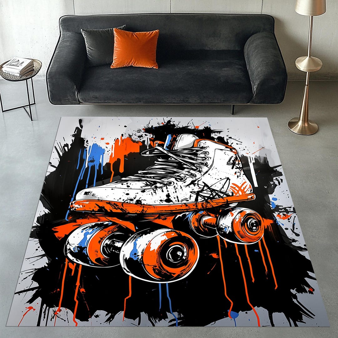 Graffiti Style Roller Skate Rug, Roller Skate Area Rug, Sports Rug ...