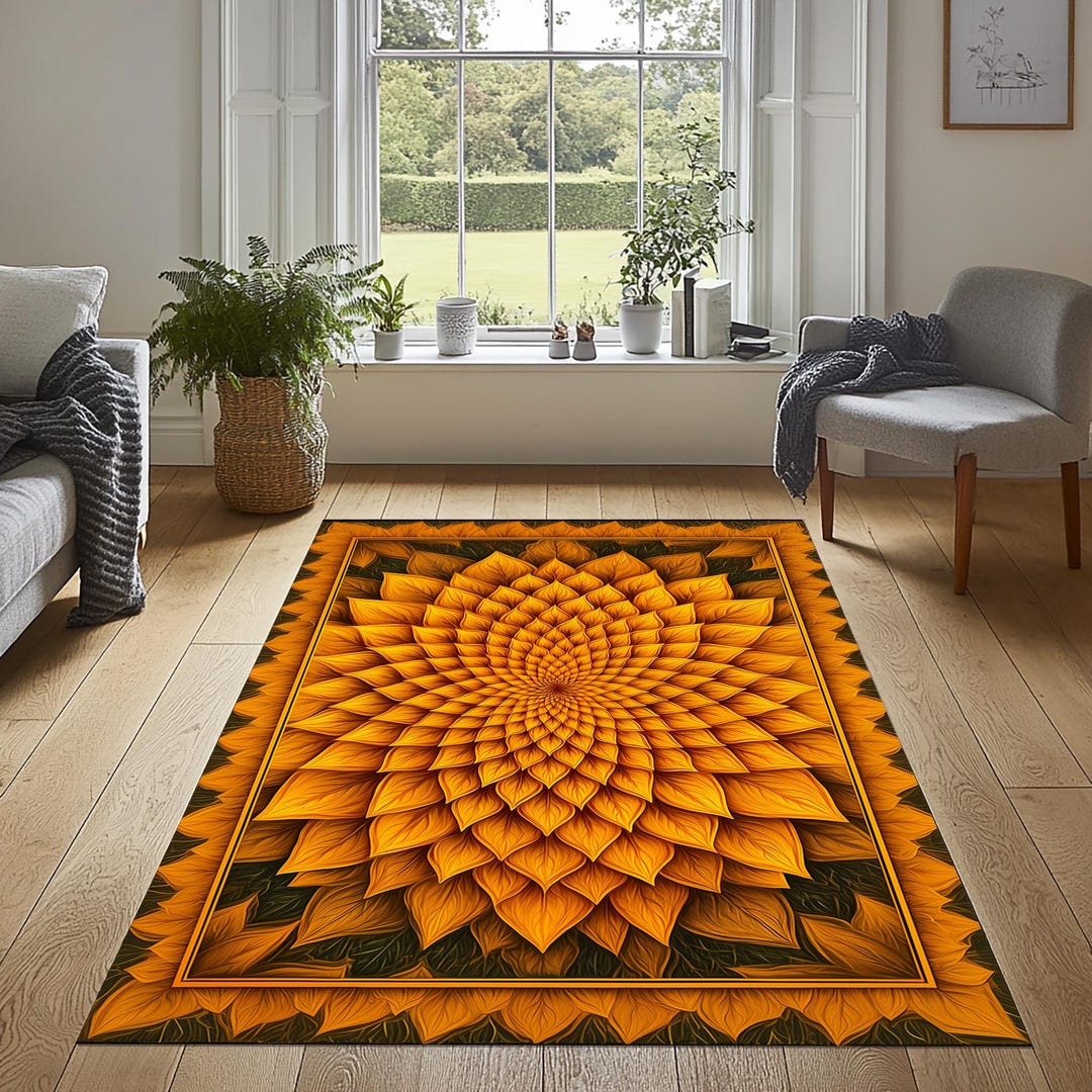Sunflower Mandala Rug, Mandala Pattern Rug, Boho Mandala Rug, Mandala ...