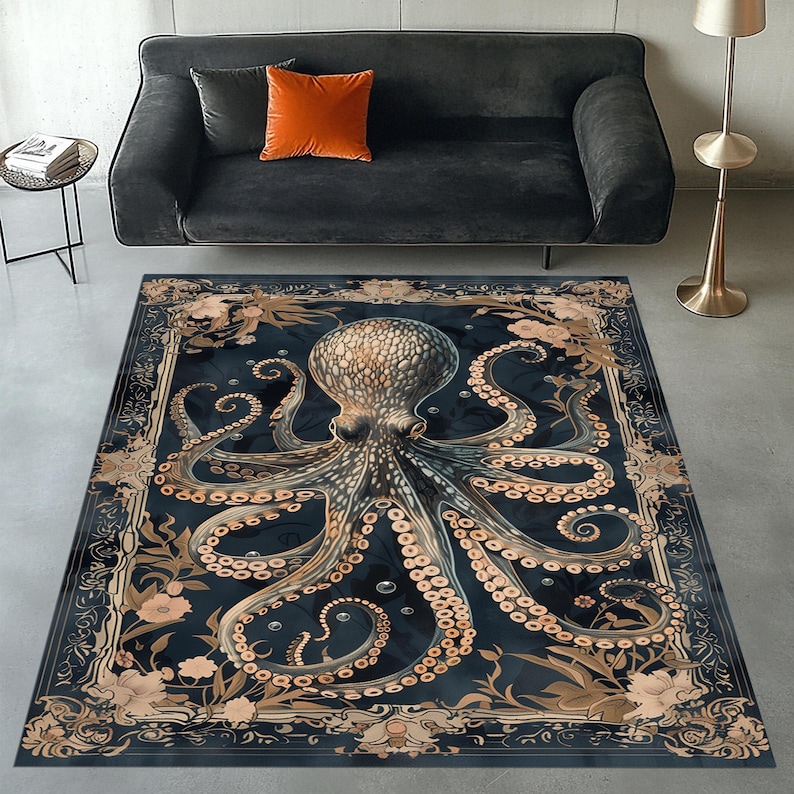 Rustic Octopus Rug, Octopus Area Rug, Octopus Decor, Traditional ...