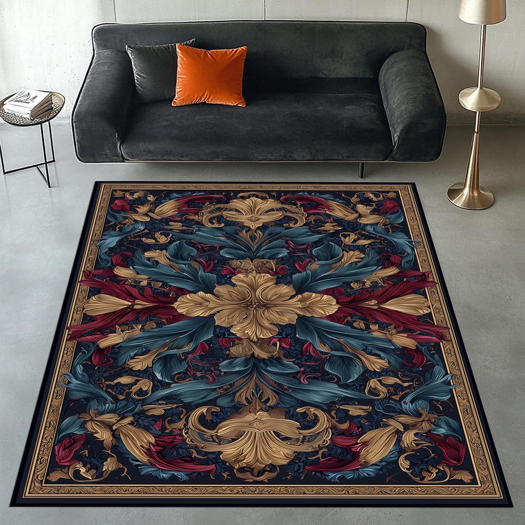 Teal and Gold Baroque Rug, Vintage Ornate Style - Etsy