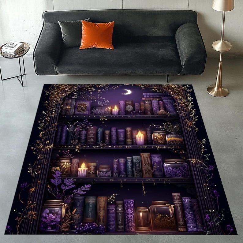 Bookshelf Rug, Books Area Rug, Book Themed Rug, Gothic Style Bookshelf ...