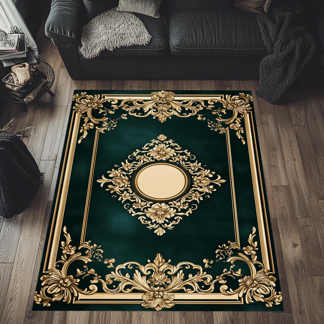 Traditional Pattern Rug, Dark Green Traditional Rug, Traditional Area ...