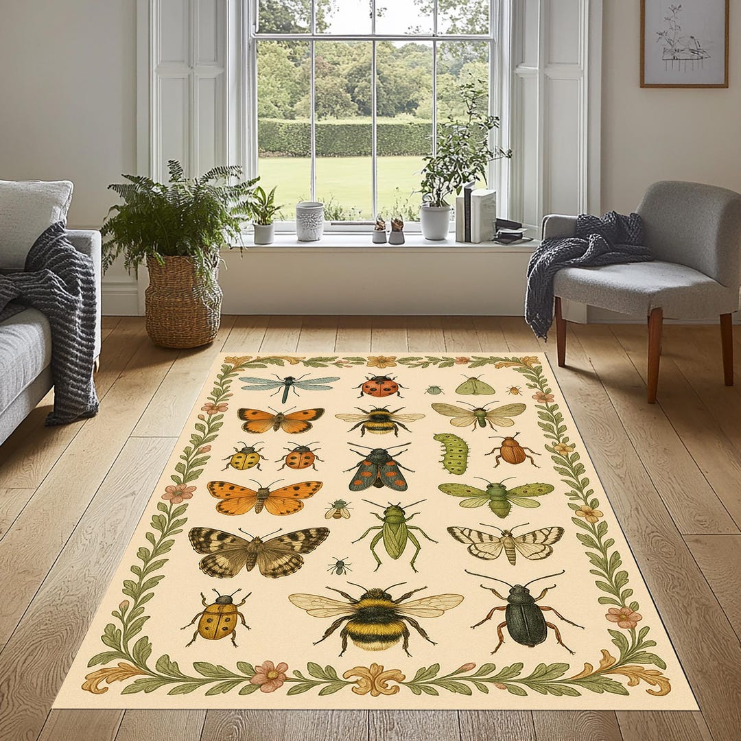 Insect Area Rug, Floral Bug Rug, Beetle Area Rug, Insect Rug, Bugs Rug ...