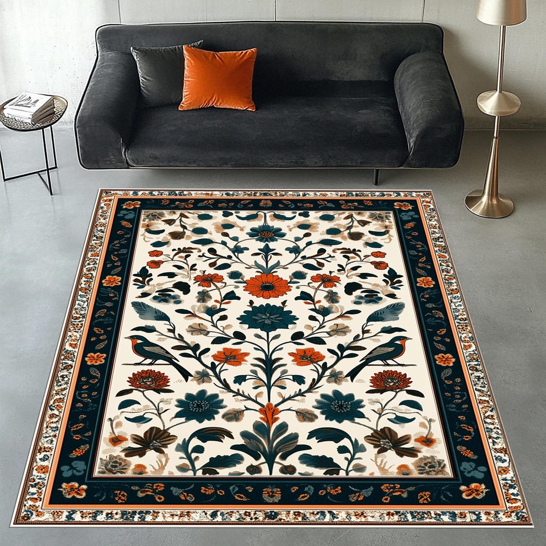 Botanical Area Rug, Floral Bird Rug, Traditional Style Rug, Floral Area ...