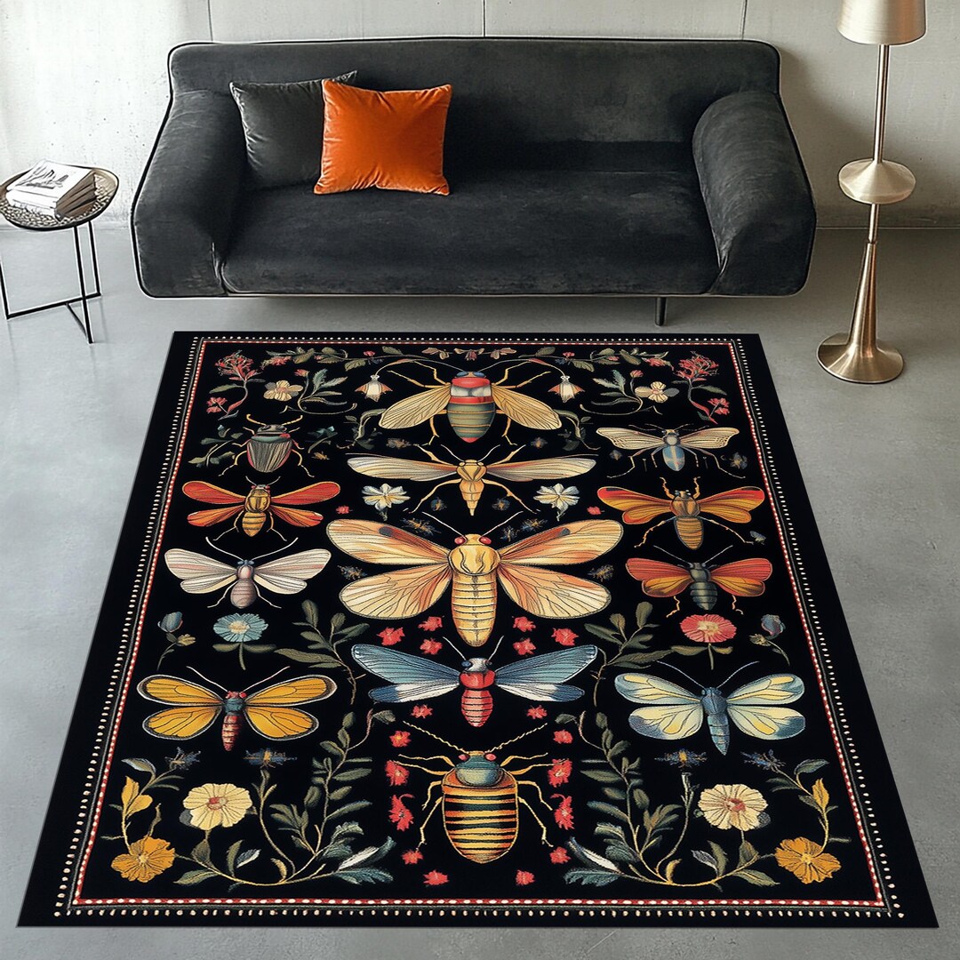 Insect Area Rug, Insects Rug, Bugs Rug, Insects Pattern Rug, Colorful ...