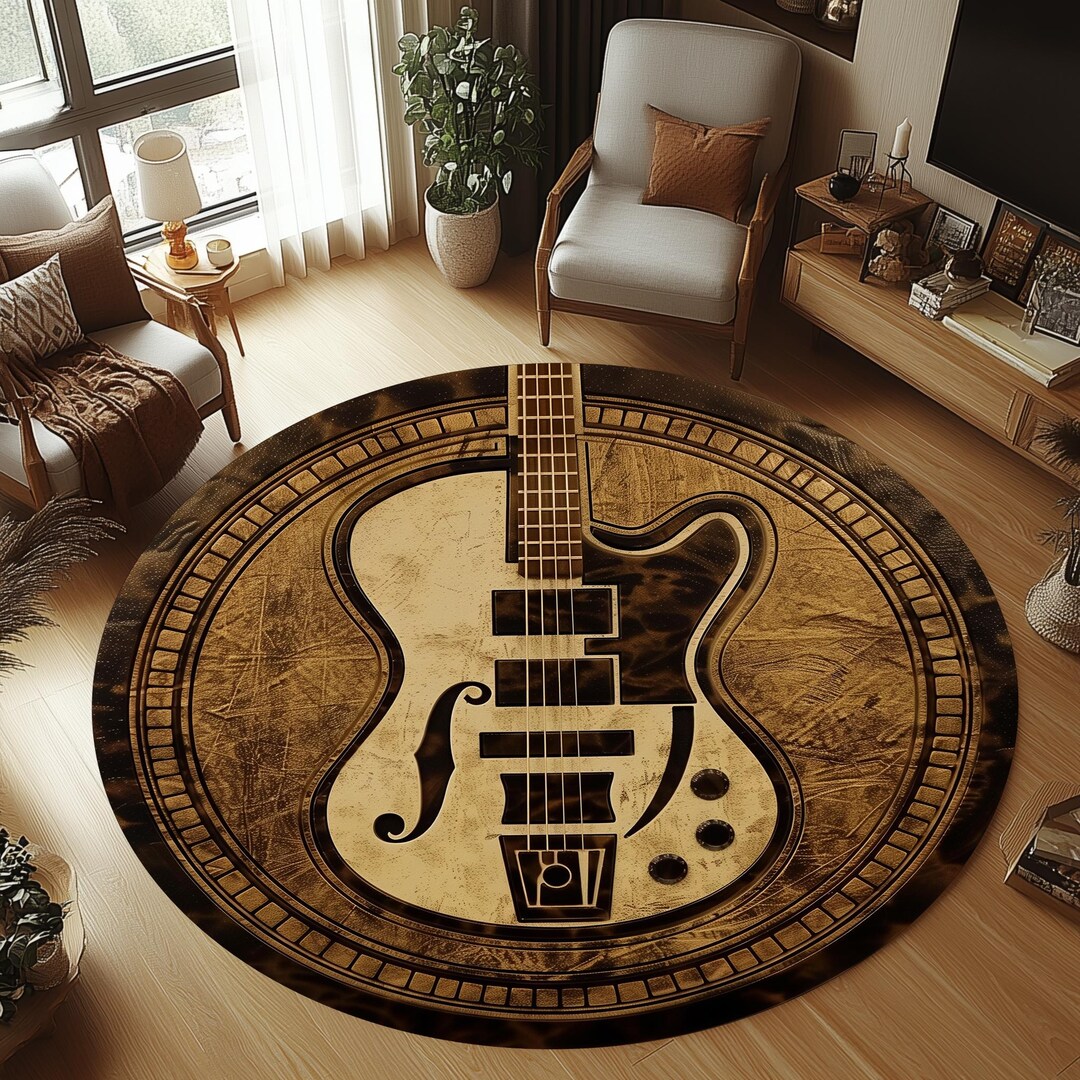 Vintage Guitar Round Rug, Music Room Decor (1.9ft/60cm) - Etsy