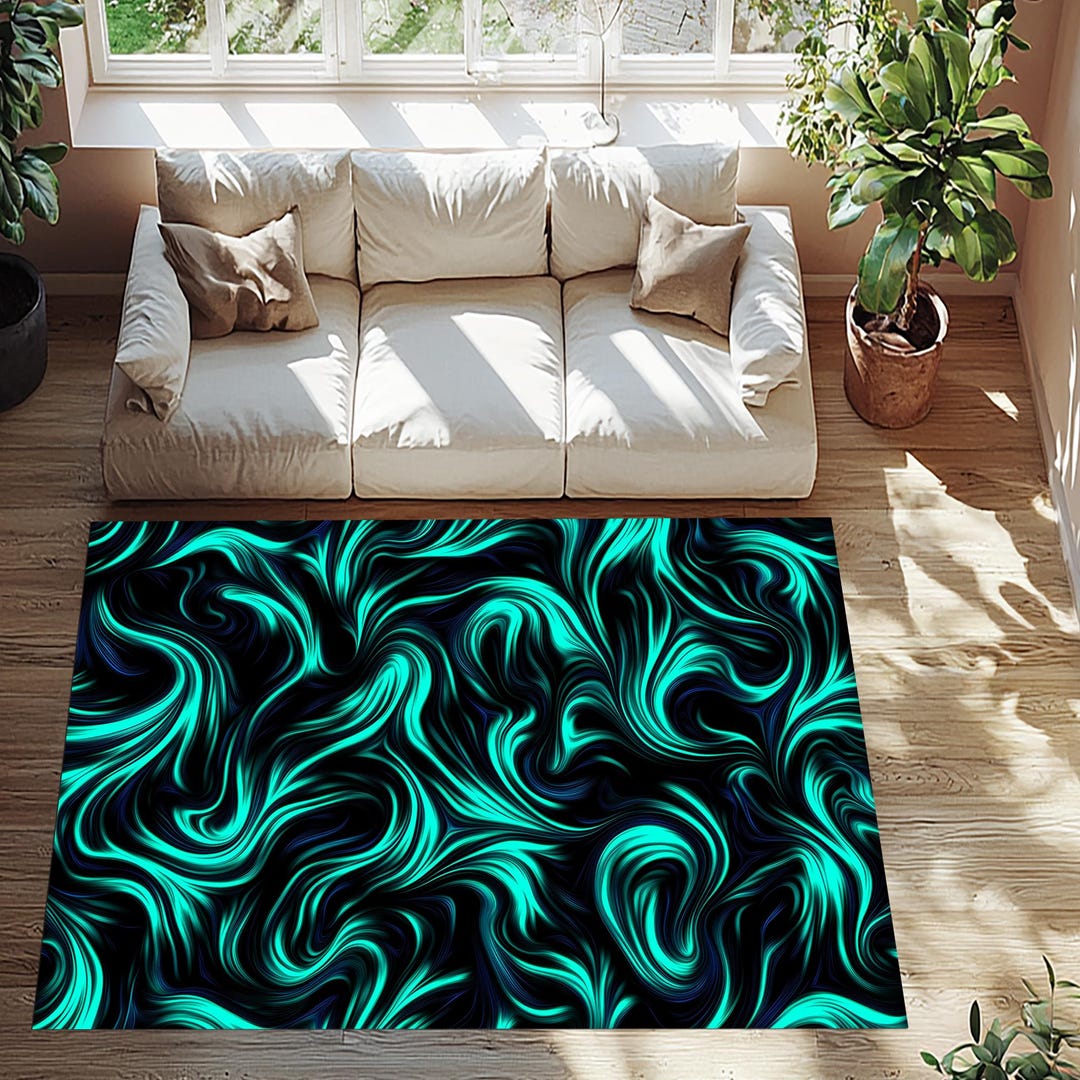 Neon Look Abstract Rug, Neon Wavy Pattern Rug, Neon Look Area Rug ...