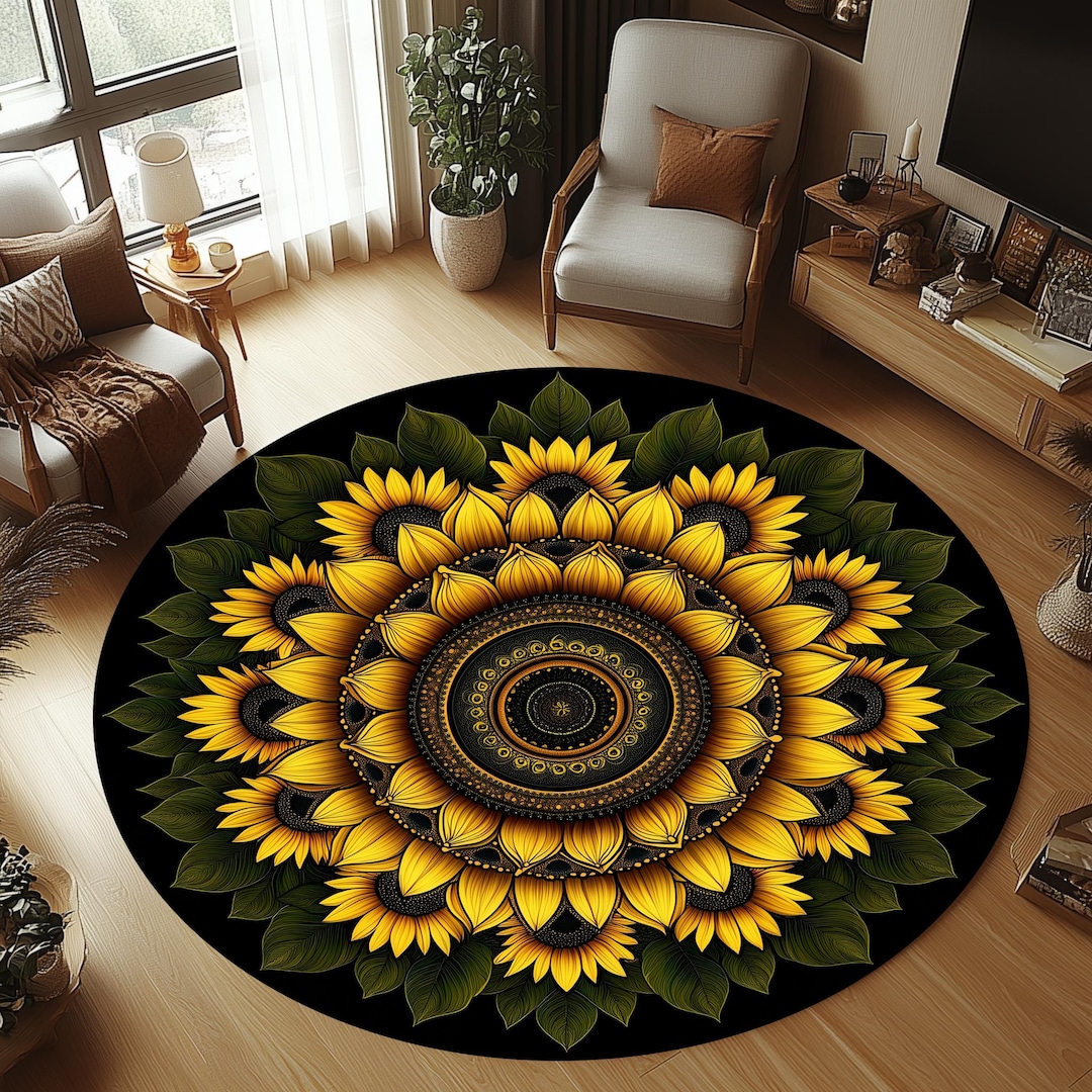 Mandala Rug, Sunflower Area Rug, Round Sunflower Rug, Sunflower Decor ...
