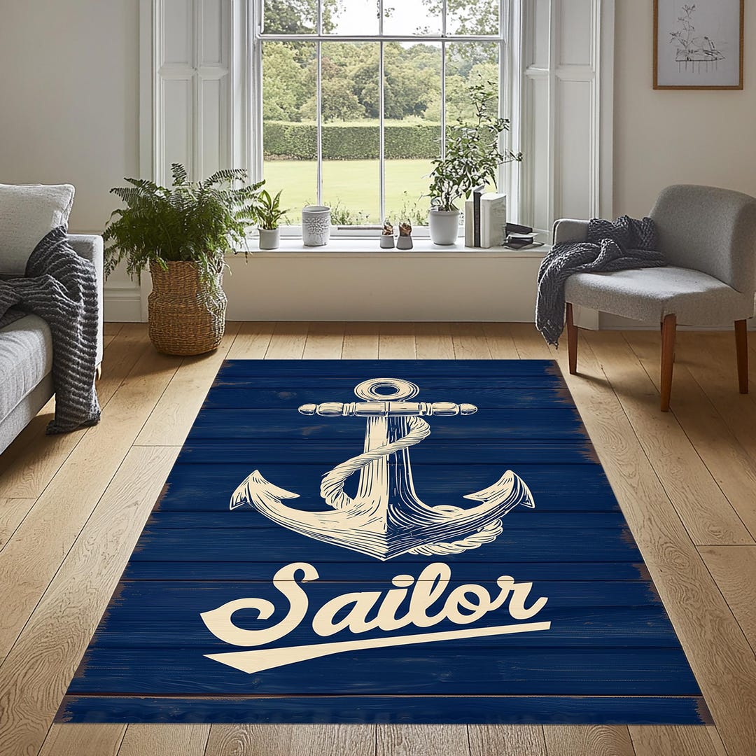 Retro Anchor Rug, Nautical Area Rug, Sea Anchor Rug, Anchor Area Rug ...