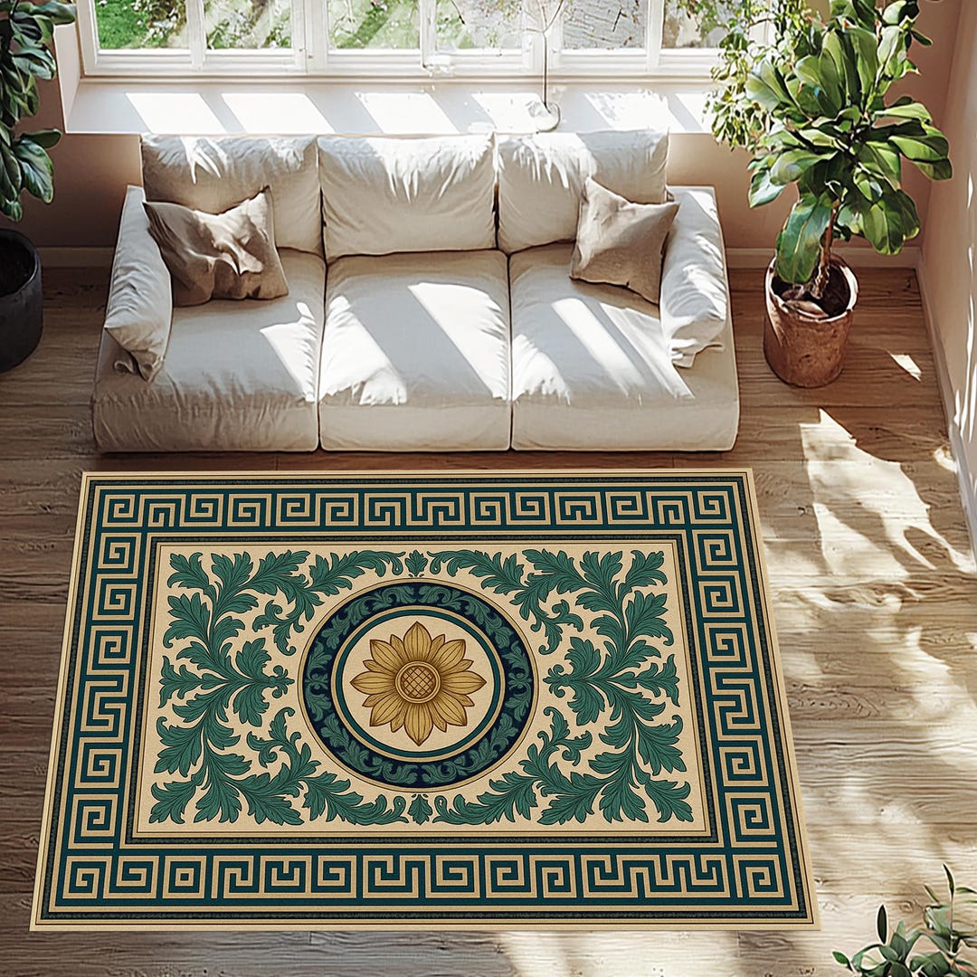 Greek Key Rug, Antique Style Rug, Floral Motif Rug, Classical Pattern ...
