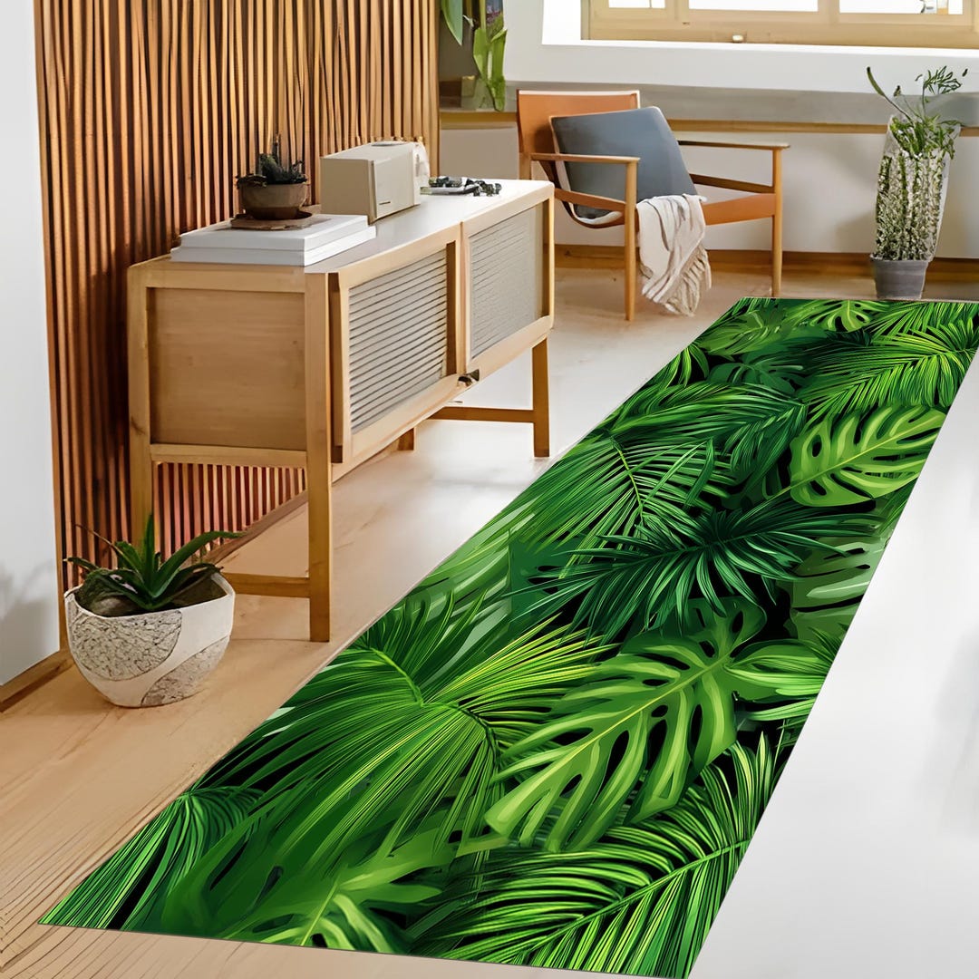 Palm Tree Rug, Leaf Pattern Rug, Leaf Runner Rug, Leaf Area Rug, Plant ...