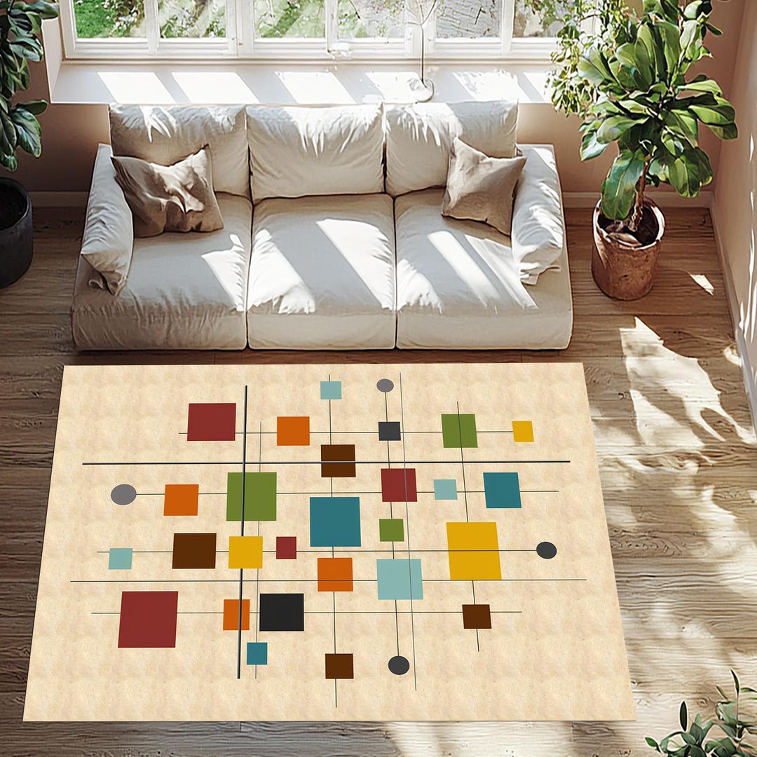 Modern Mid Century Rug, Mid Century Area Rug, Geometric Rug, Mid ...