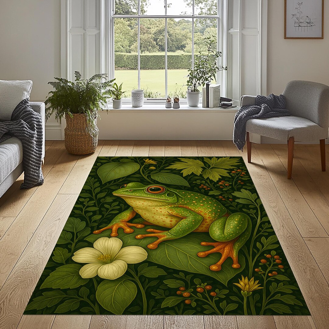 Frog Rug, Frog Area Rug, Frog Pattern Rug, Floral Frog Rug, Frog Gift ...