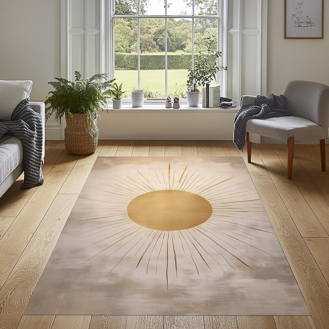Bohemian Golden Sun Rug, Modern Abstract Design - Etsy