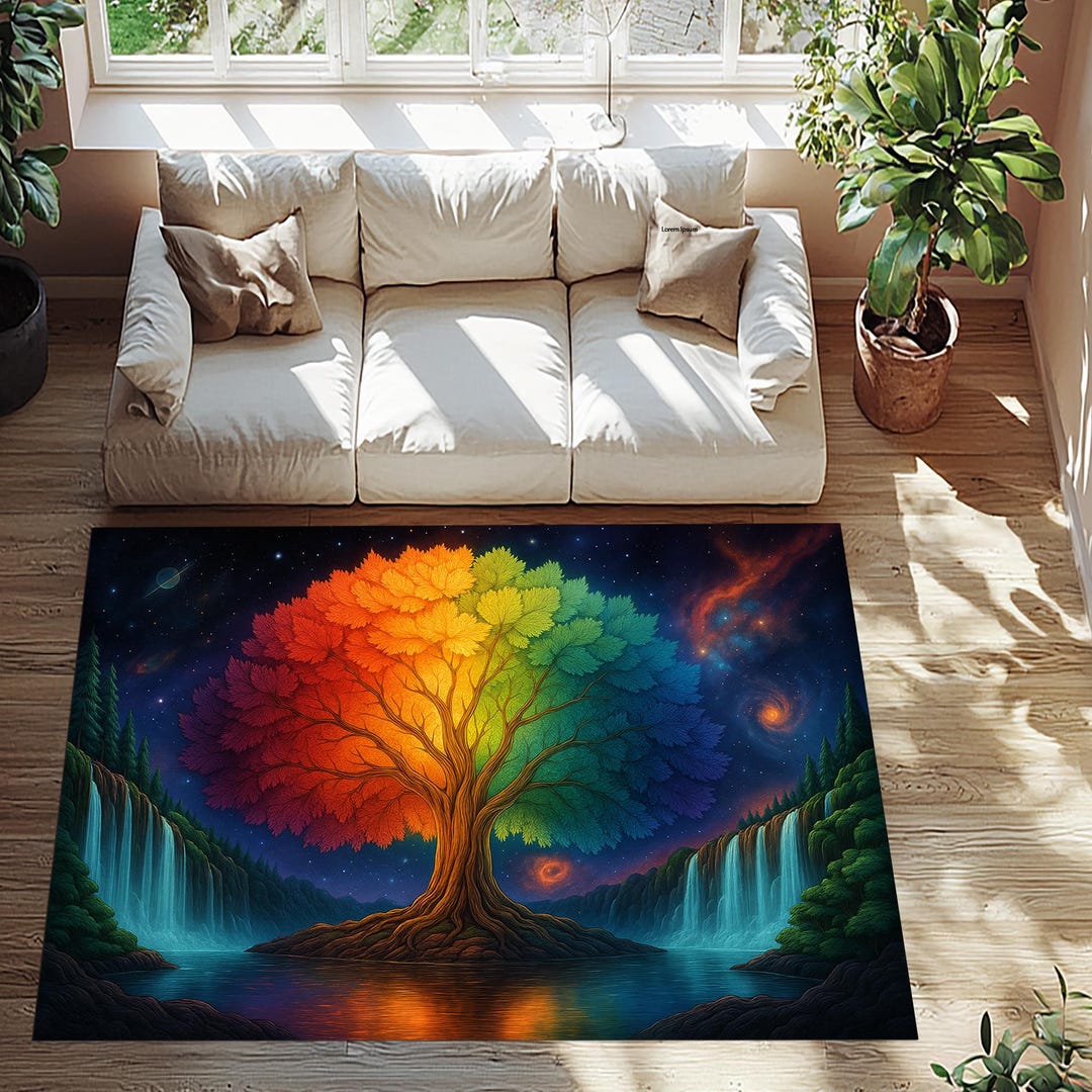 Colorful Tree of Life Rug, Tree of Life Area Rug, Galactic Tree of Life ...