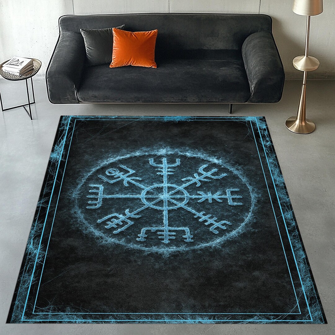 Viking Runes Rug, Viking Symbols Rug, Vegvisir Decor Rug, Vegvisir Rug ...