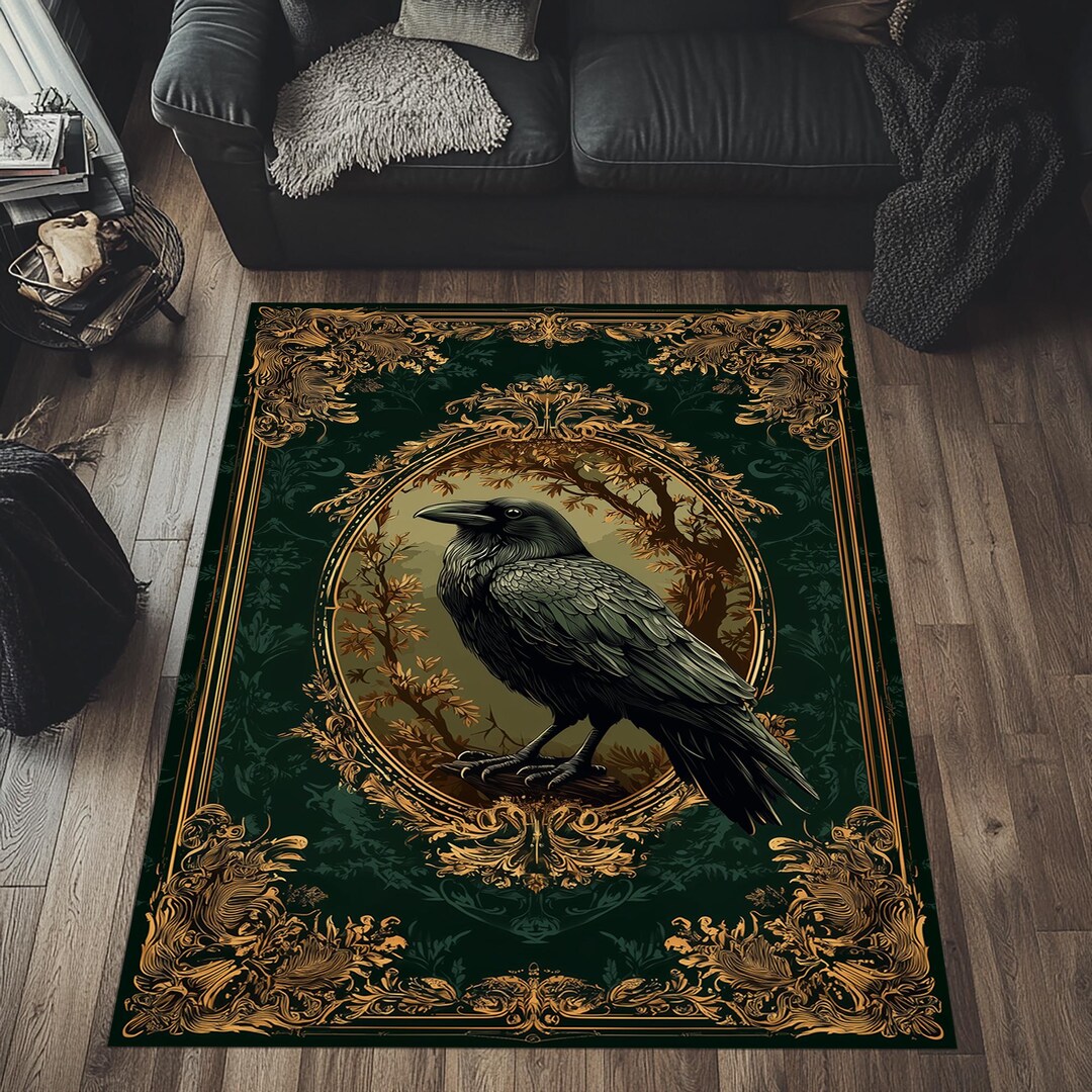 Gothic Raven Area Rug, Ornate Pattern, Velvet Top - Etsy