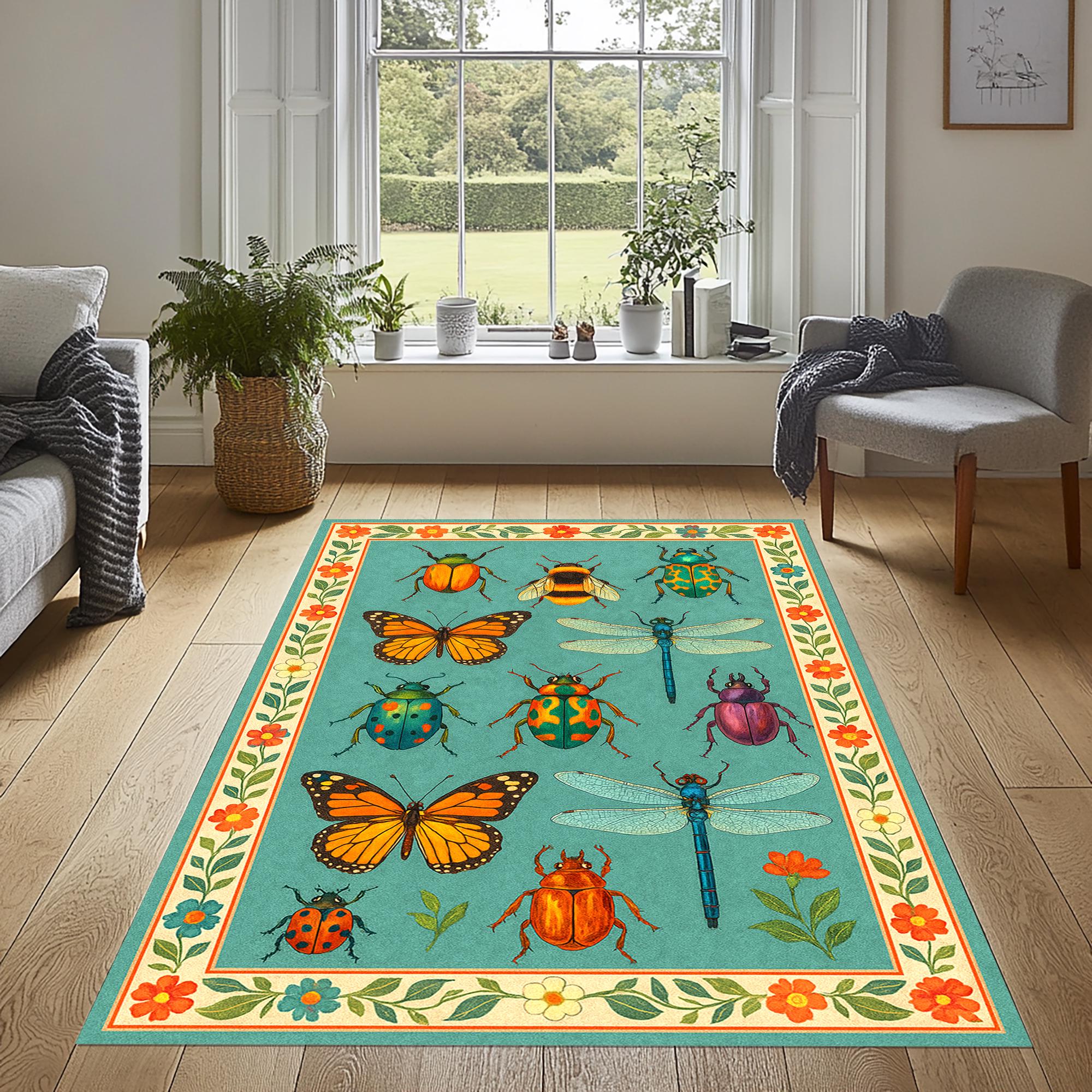 Floral Bug Rug, Insect Rug, Beetle Area Rug, Beetle Rug, Bugs Rug ...