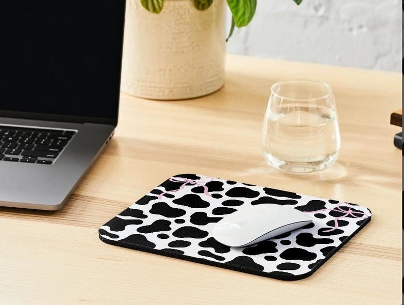Cow Print With Pink Bows Mouse Pad (rectangle) - Etsy