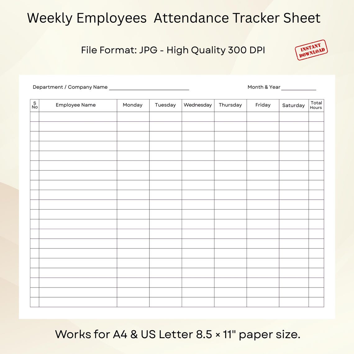 Weekly Attendance Tracker | Printable Employee Timesheet - Etsy