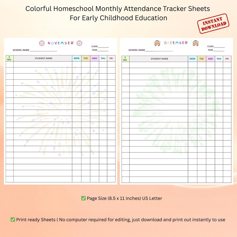 Yearly Attendance Tracker Sheet Bundle | Printable School Log - Etsy