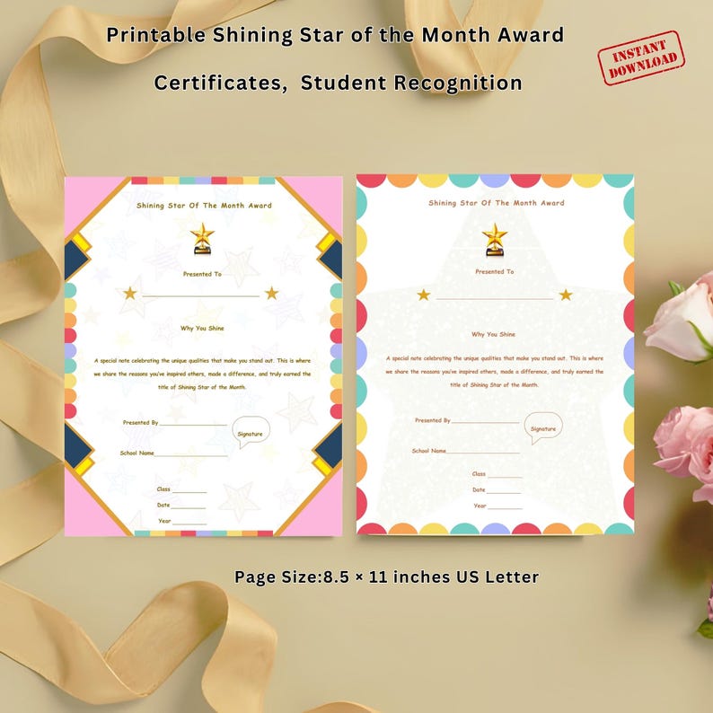 Student Award Certificate | Shining Star of the Month for Classroom ...