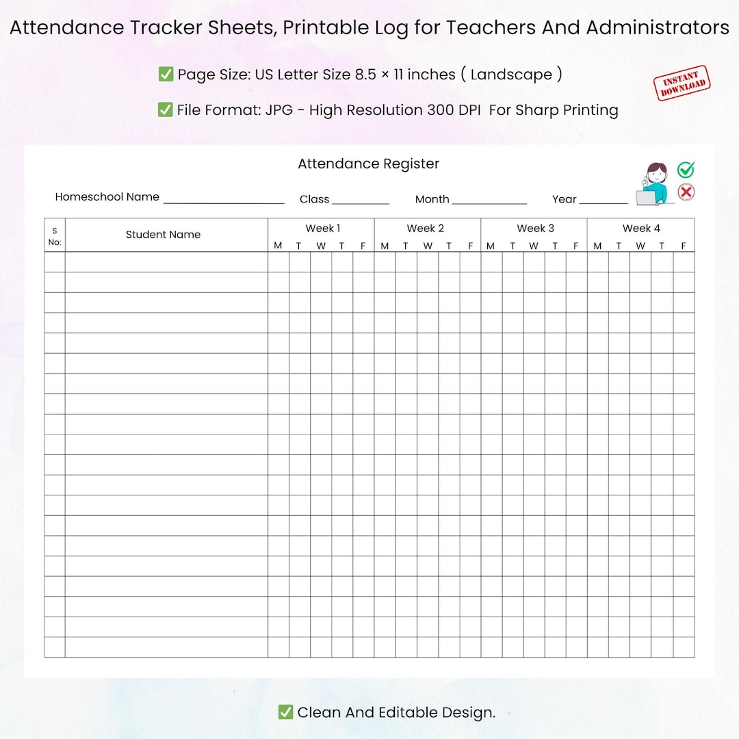 Attendance Tracker Sheet | Printable Log for Teachers and ...