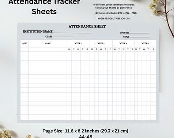 Editable Attendance Tracker Sheets – School Log for Teachers, Classroom ...