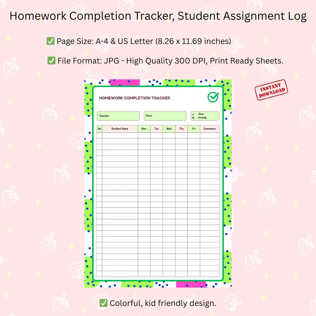 Homework Tracker | Printable Assignment Log Sheet for Student Progress ...