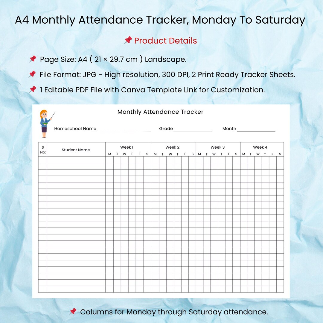 Monthly Attendance Tracker | Homeschool Attendance Sheet - Etsy UK