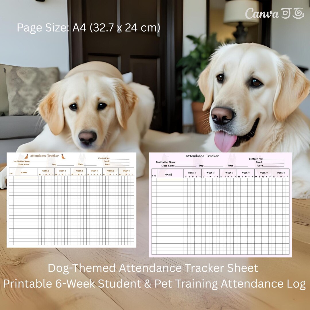 Printable Dog Themed Attendance Tracker Sheet - Perfect for Pet Owners ...