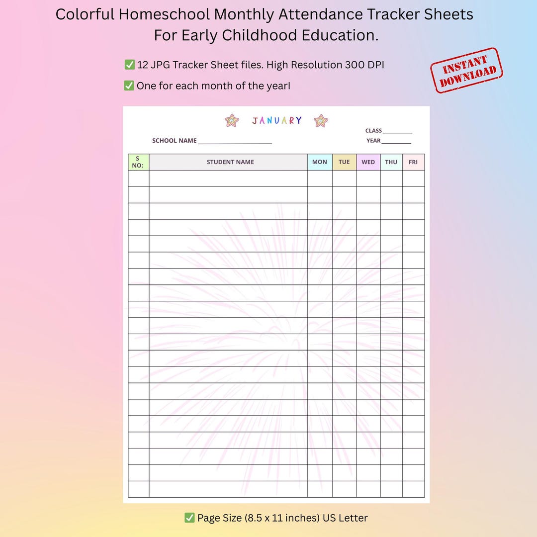 Yearly Attendance Tracker Sheet Bundle | Printable School Log - Etsy