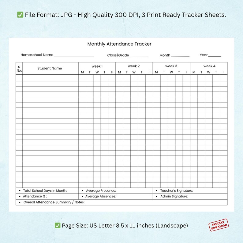 HR Attendance Tracker | Printable Log Sheet for School and Commercial ...