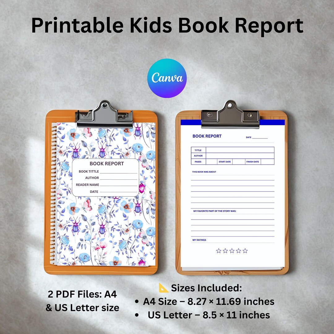 Customizable Printable Book Report Reading Log Worksheet for Kids ...