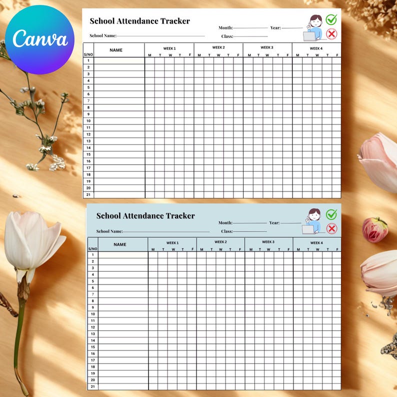 Editable School Office Attendance Tracker Sheet 5-in-1 | Customizable ...
