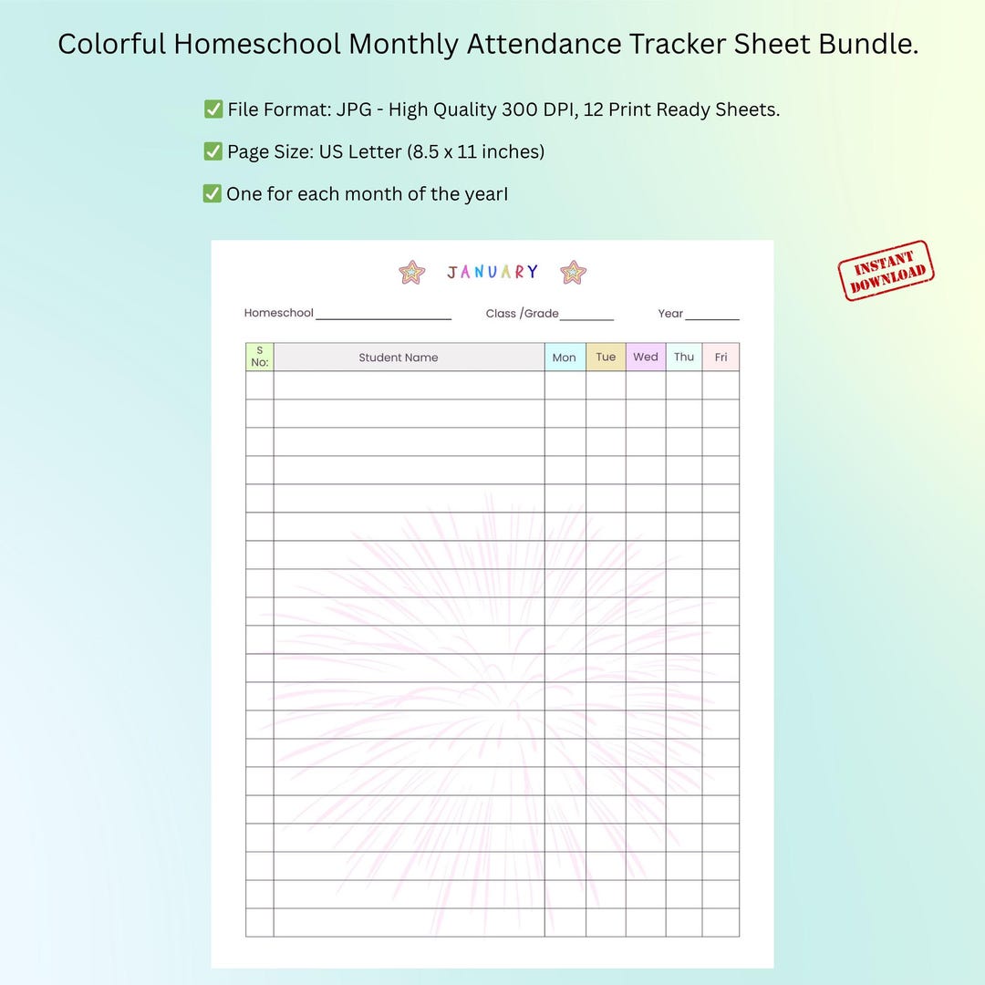 Homeschool Attendance Tracker Sheet Bundle | Printable Yearly School ...