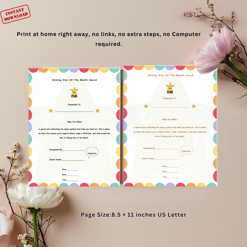 Student Award Certificate | Shining Star of the Month for Classroom ...