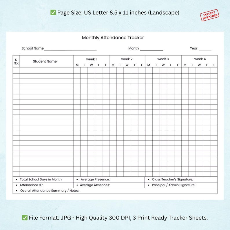HR Attendance Tracker | Printable Log Sheet for School and Commercial ...