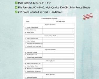 Contact Log Printable | Client Communication Tracker | Business ...