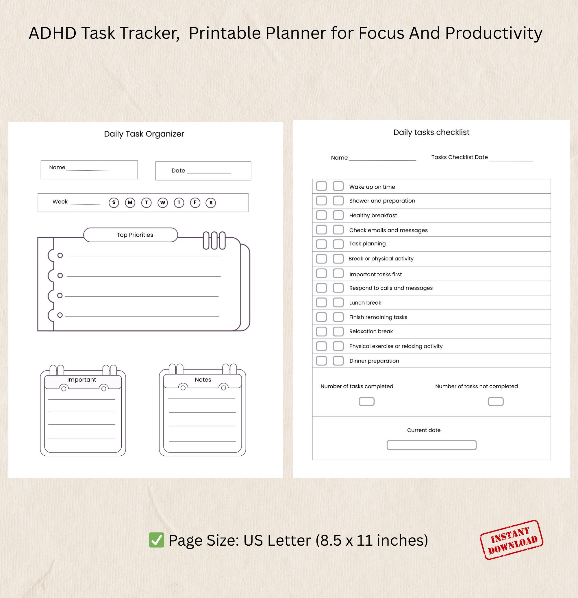 ADHD Task Tracker | Printable Focus Productivity Planner - Etsy