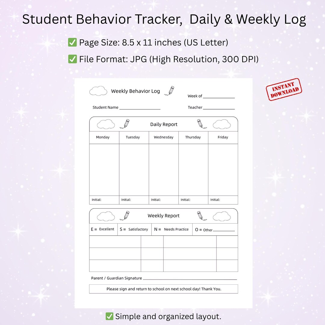 Student Behavior Log | Printable Daily & Weekly Report Sheet - Etsy