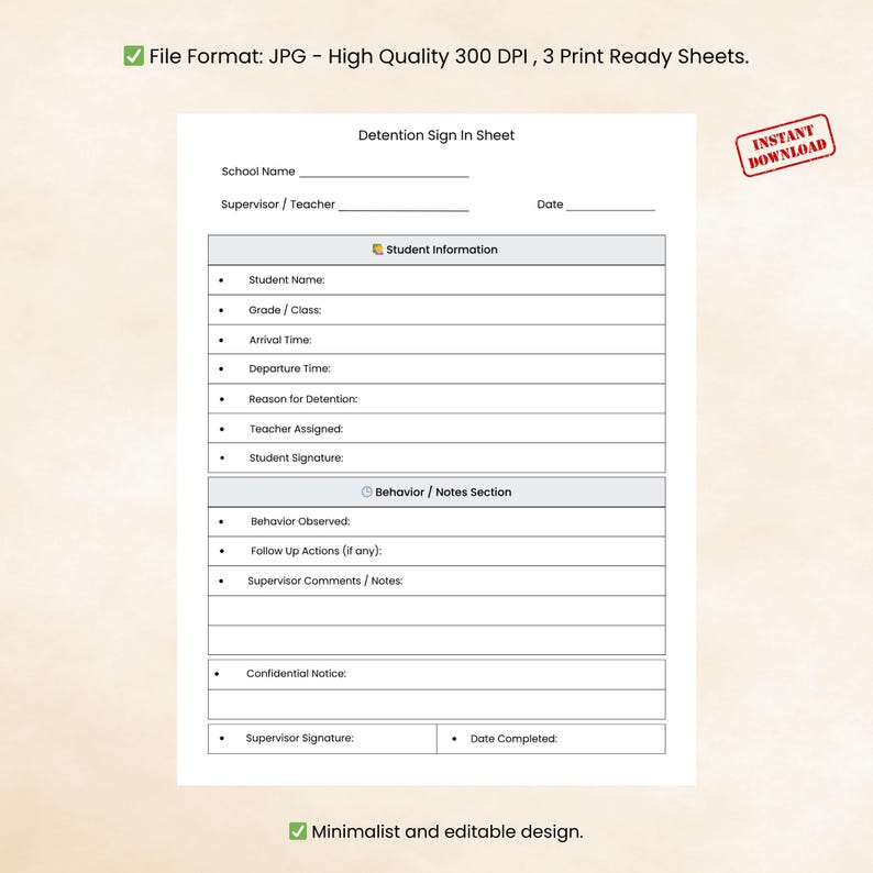 Detention Sign in Sheet | Student Behavior Tracker for Classroom ...