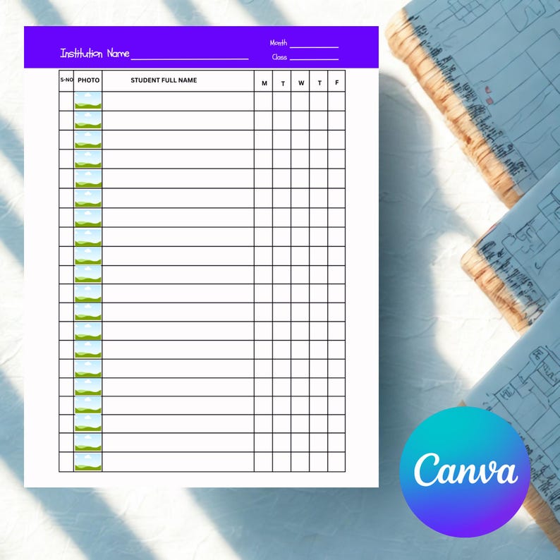 Custom Attendance Log Sheet With Student Photos | Editable Canva ...